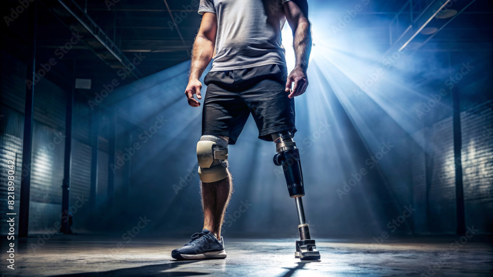 Disabled young man with prosthetic leg. High tech artificial foot ...