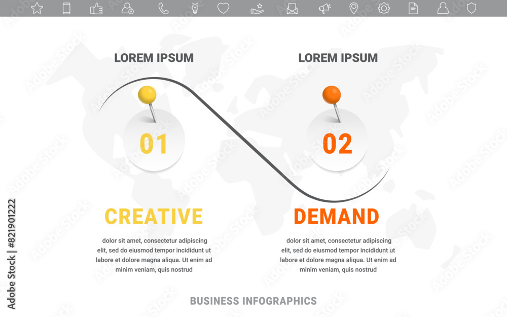 Vector timeline infographics template with 2 circles and options ...