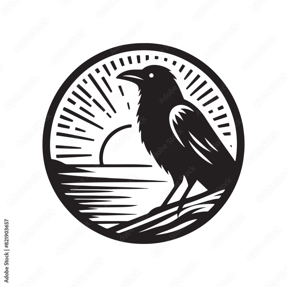 Vetor de Crow Vector Silhouette: Bold Black Vector Art Capturing the ...