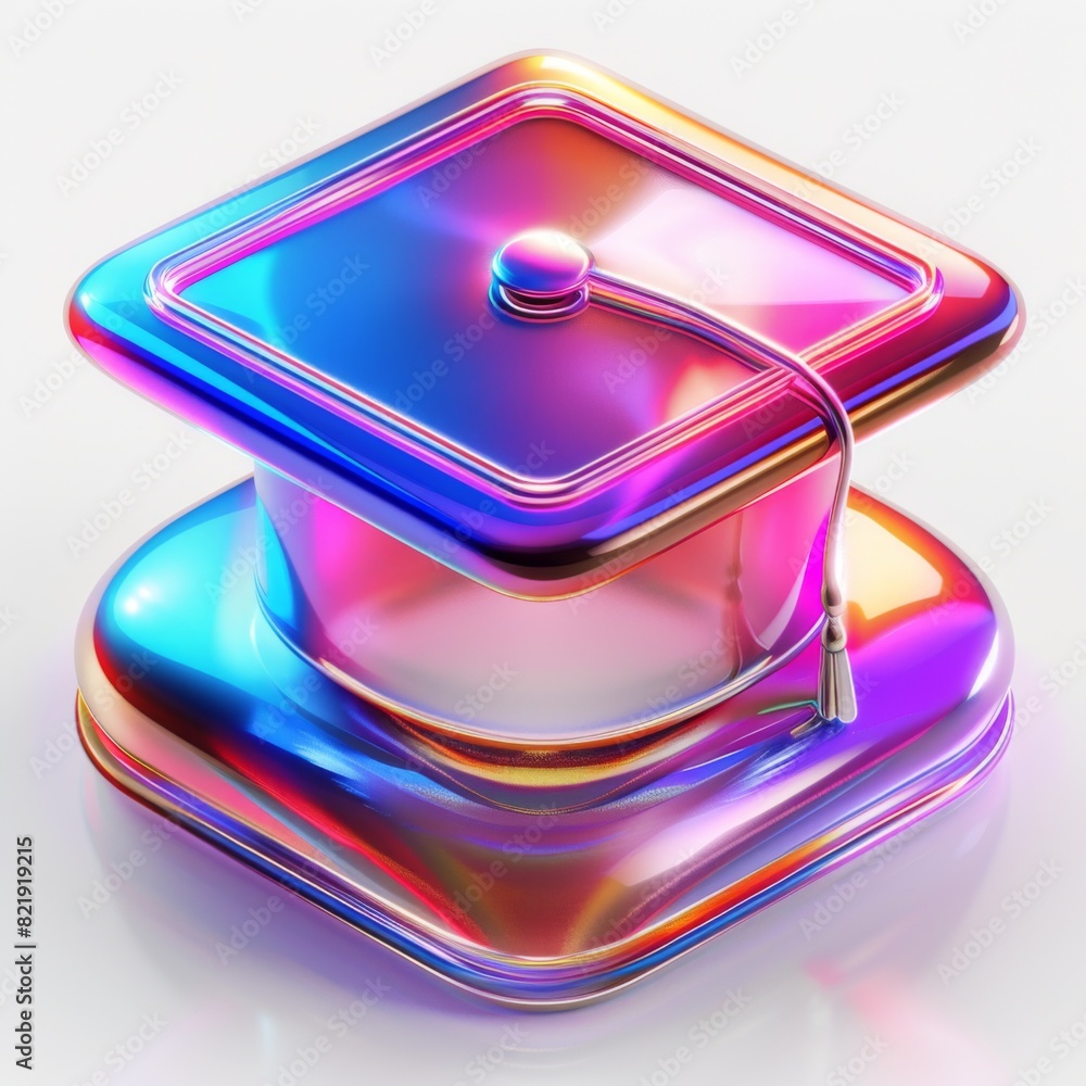 A vibrant, rainbow-hued graduation cap , exuding an aura of celebration ...