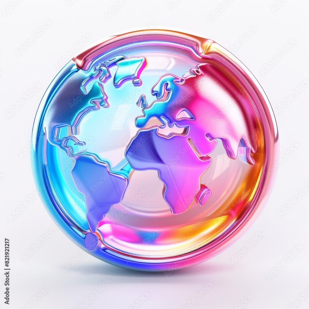 Shiny plate displaying a map of the world in a holographic ...