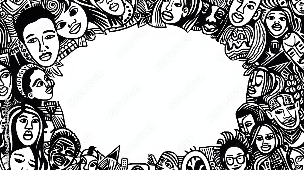 Doodle Page Border Design with Blank Space for Black History and Civil ...