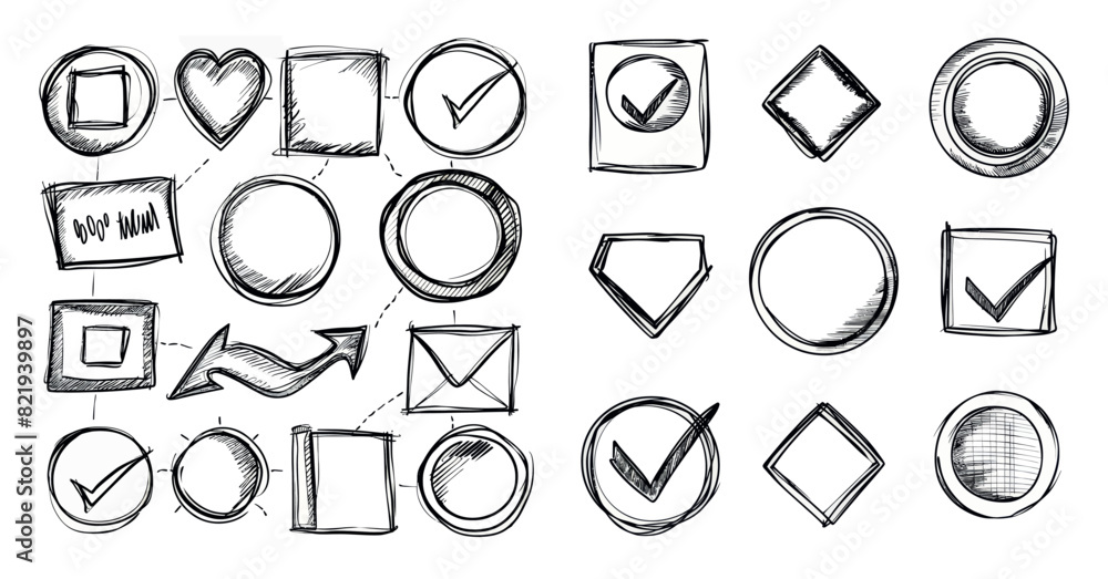 Freehand black marker, pen underline and navigation symbols. Sketch ...