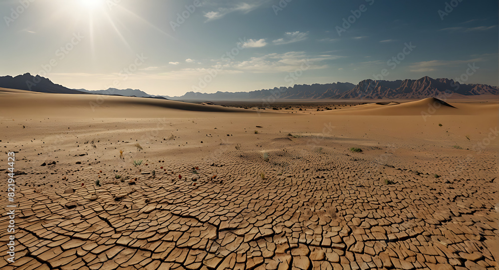 A large wide perspective landscape transforming into a desert ...