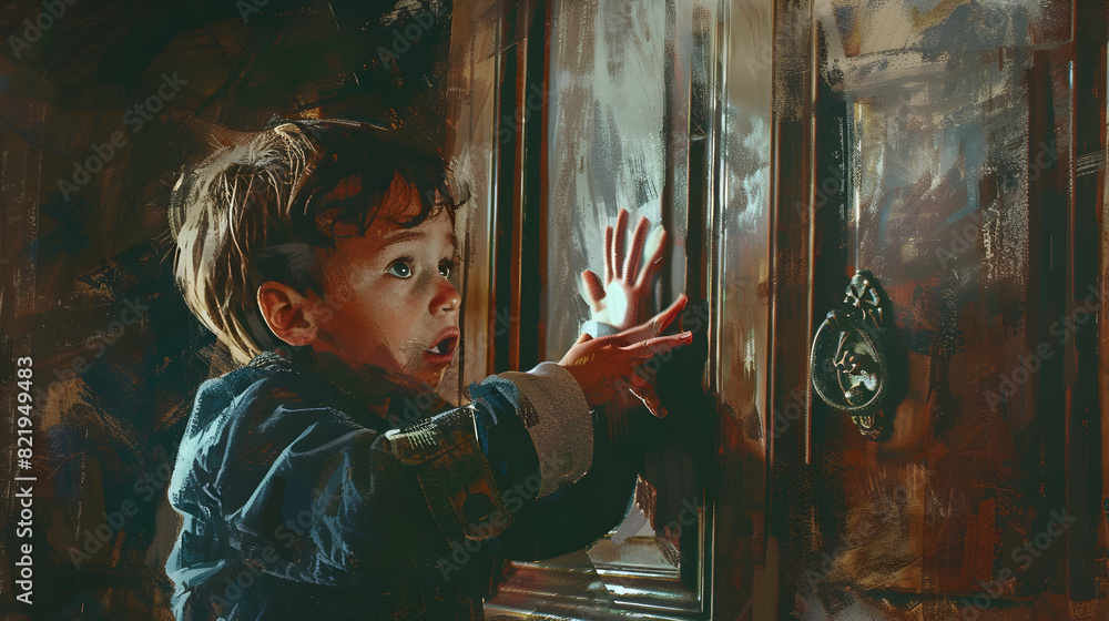 The child scarying to see the hands sticking out from the old cabinet ...