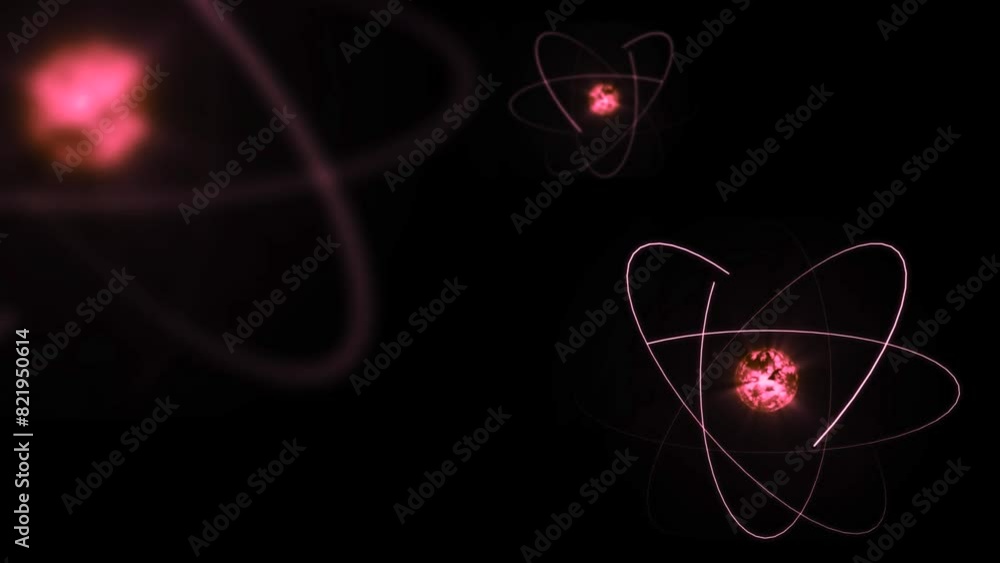 Atom with nucleus, neutrons, protons and electrons orbits glowing ...