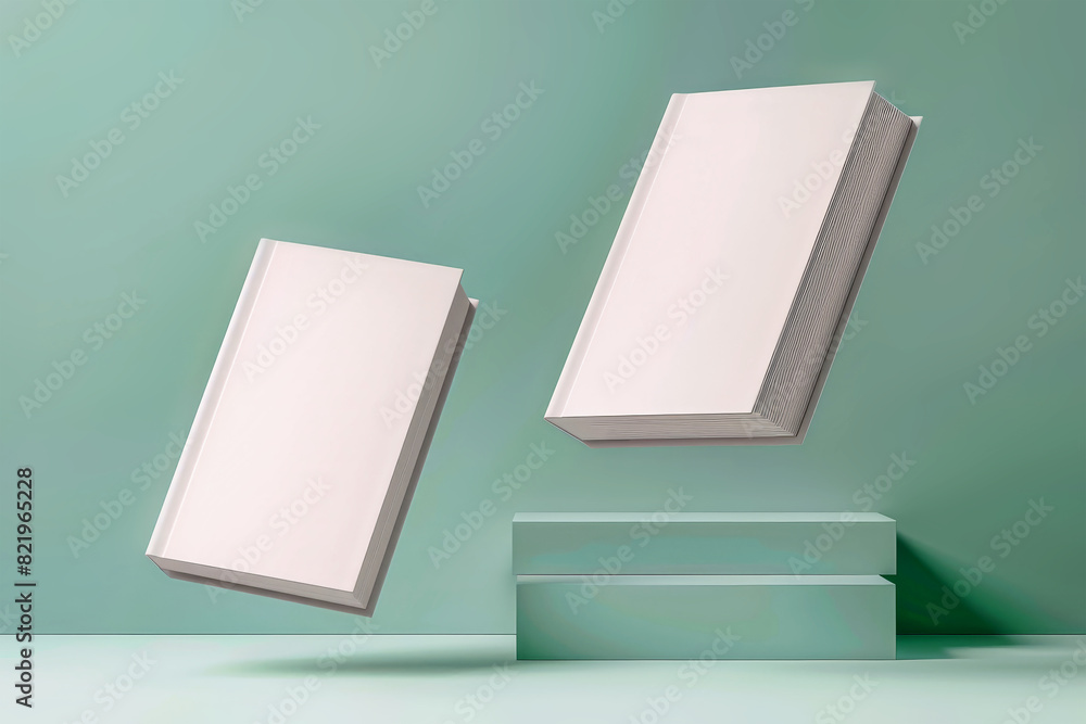 Two white books hover gracefully in the air, defying gravity in a ...