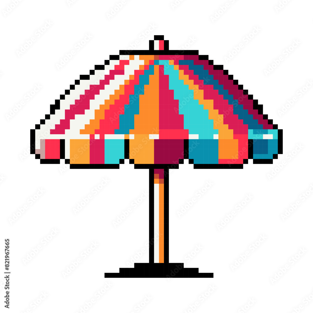 Summer vacation icon of sun umbrella, beach umbrella in pixel art ...