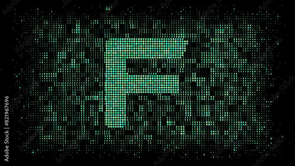 Letter A reveals through animated halftone texture in light green, teal ...