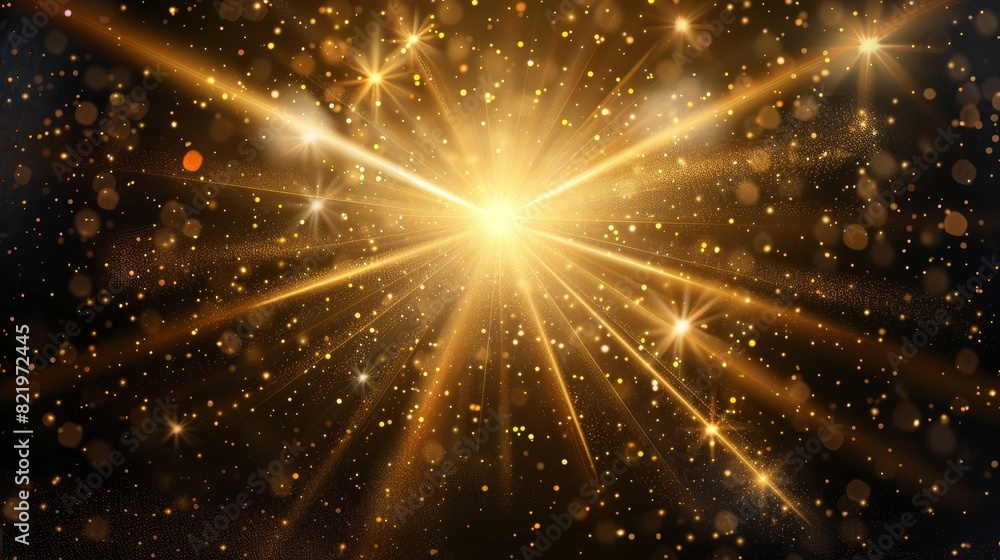 A golden glow effect isolated on a transparent background. Solar flare ...