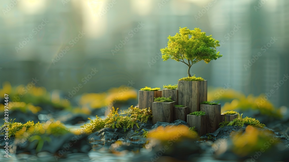 Wooden block with green seedlings Problems of global warming and ...