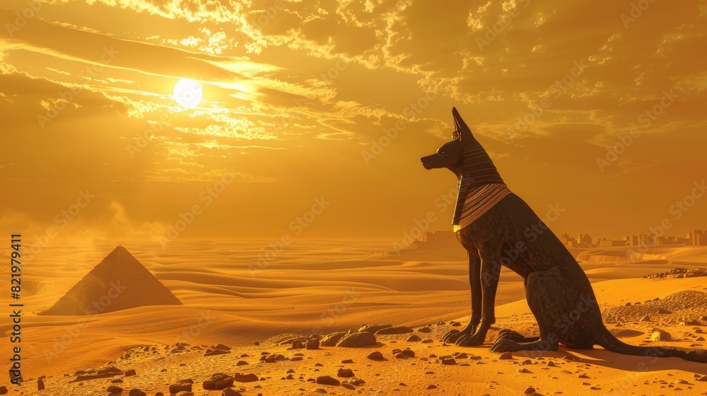 This image depicts an Egyptian landscape depicting the Egyptian god of ...