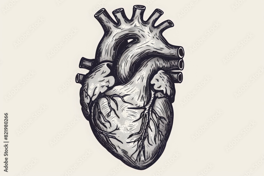 Human health medical. Anatomical human heart - sketch isolated on white ...