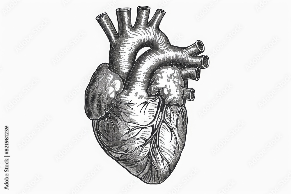 Human health medical. Anatomical human heart - sketch isolated on white ...