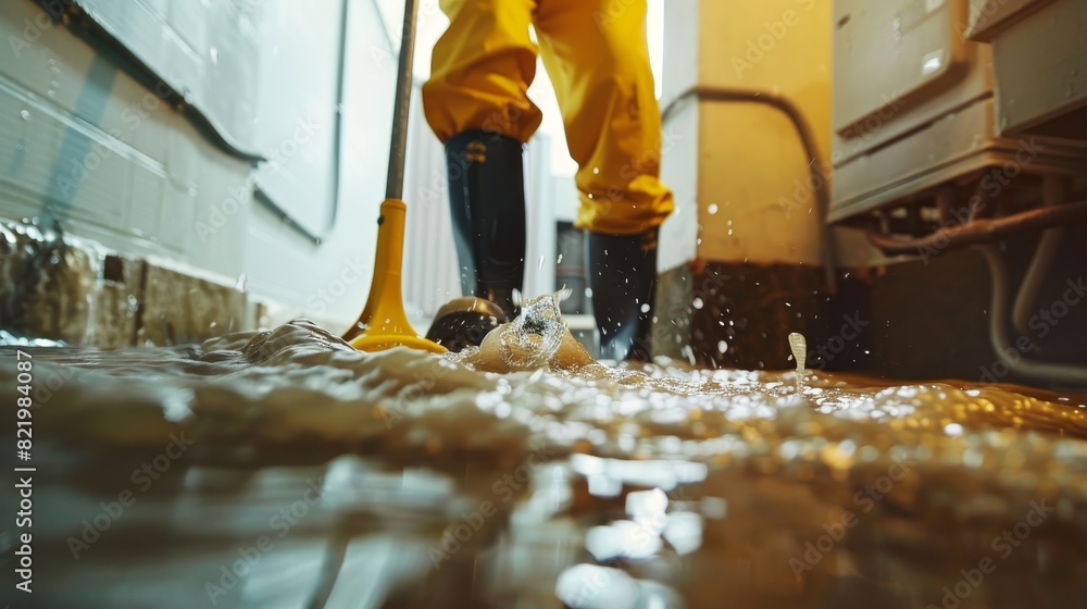 Taking out floodwater in a basement or electrical room after a leak ...