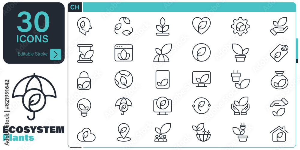 Environment Icon set. 30 editable stroke vector graphic elements, stock ...