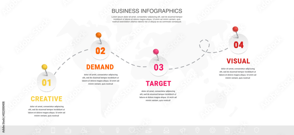 Business infographic timeline with 4 paths and circles. Modern timeline ...