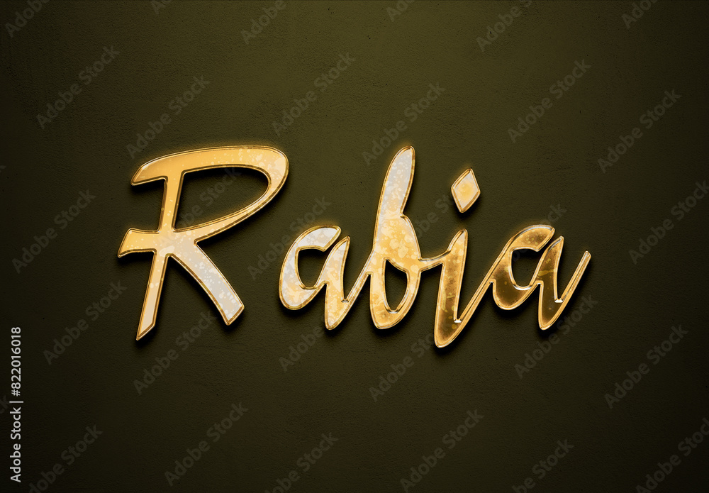Old gold text effect of Arabic name Rabia with 3D glossy style Mockup ...