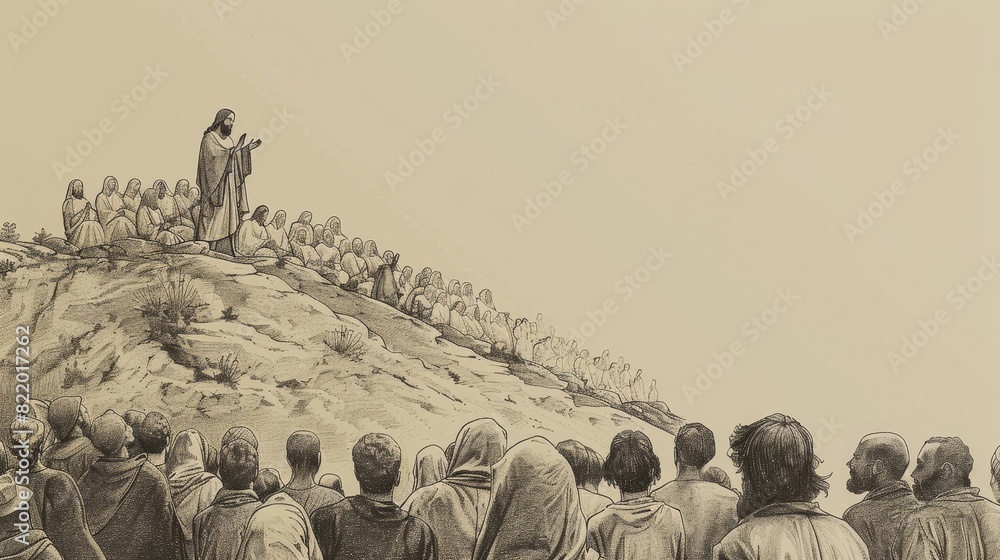Jesus' Sermon on the Mount Preaching to a Large Gathering - Biblical ...