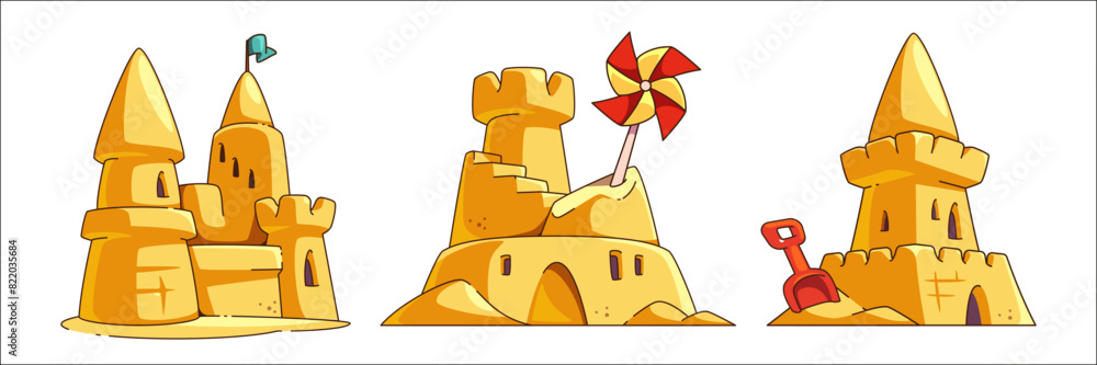 Vetor de Beach sandcastle to play near sea cartoon vector. Cute sand ...
