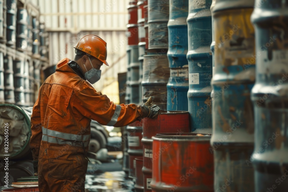 A man in an orange safety suit working on barrels. Perfect for ...