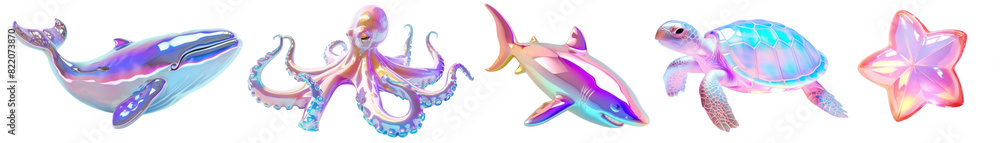 3D transparent holographic glass of marine life png on transparent ...