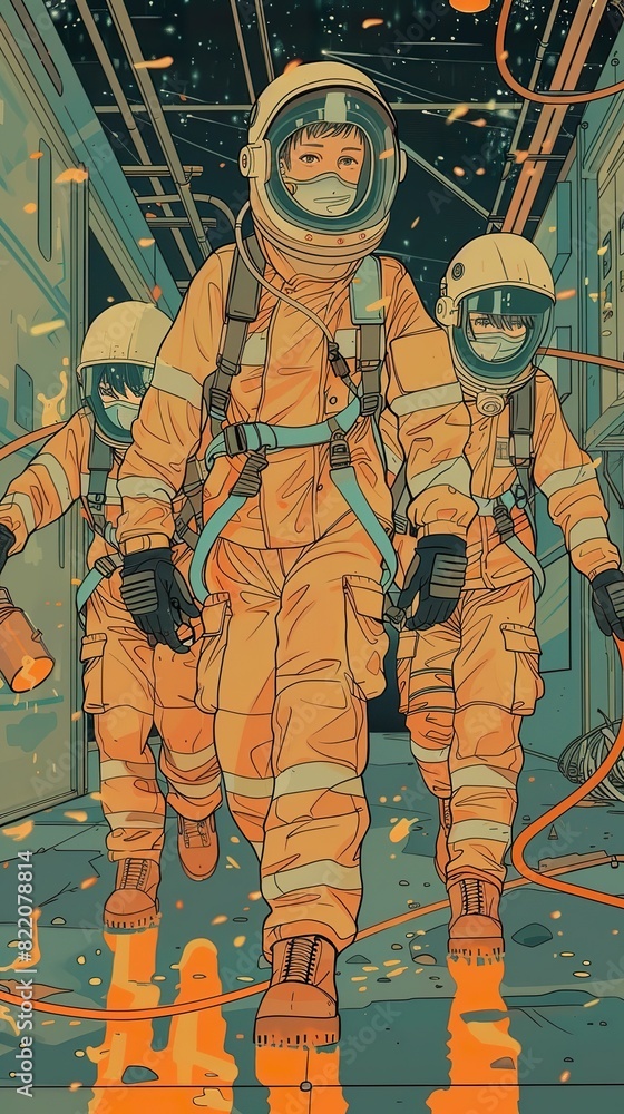 Zero-gravity fire squad on a space station, using magnetic boots and ...