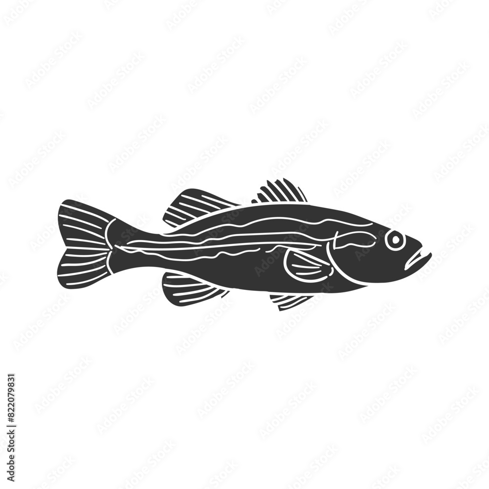 Largemouth Bass Icon Silhouette Illustration. Fish Vector Graphic ...