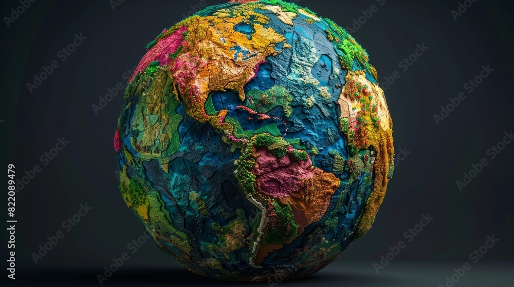 A 3D rendering of the Earth, focusing on the continents and the equator ...
