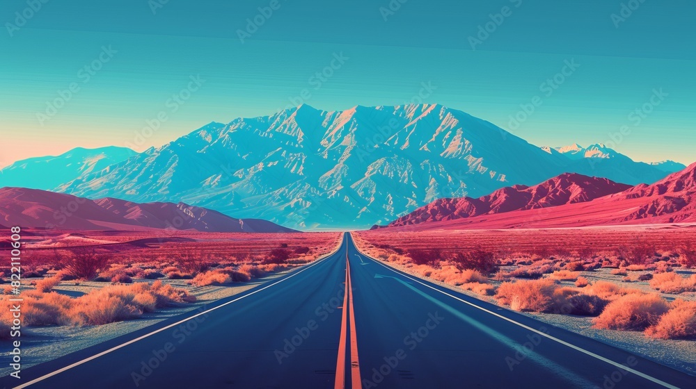 Complementary color scheme for a summer road trip scene, flat design ...
