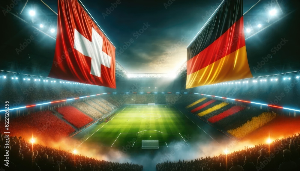 Switzerland vs Germany football match, country flags and stadium, UEFA ...