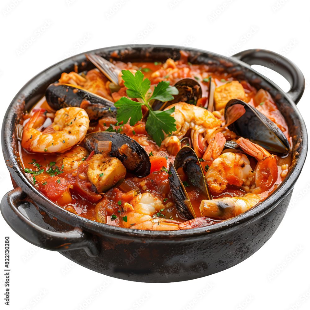 Cazuela de mariscos Seafood stew, transparent background, isolated ...