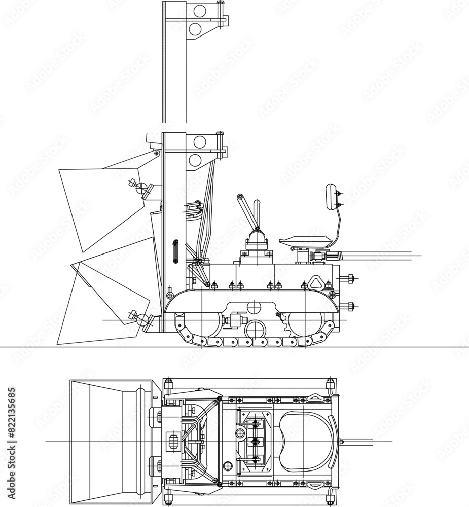 vector illustration sketch design drawing of heavy vehicle excavator ...