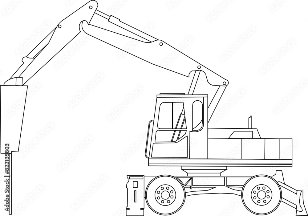 vector illustration sketch design drawing of concrete crushing drill ...