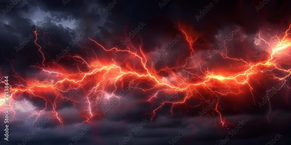 ภาพประกอบสต็อก Red lightning background, red thunder with orange ...