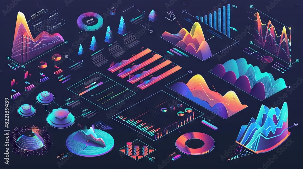 Visual dashboard futuristic charts, statistic diagram vector symbols ...