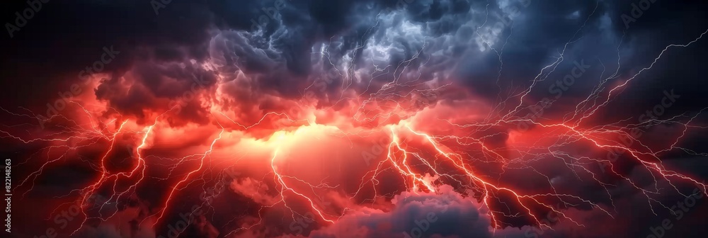 Red lightning background, red thunder with orange electric energy, sky ...