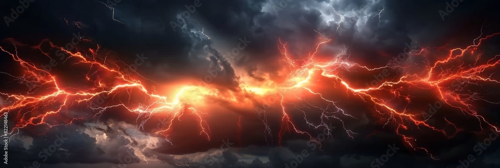 Red lightning background, red thunder with orange electric energy, sky ...