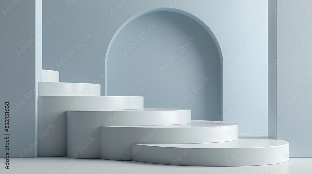 A creative podium arrangement featuring a series of staggered platforms ...