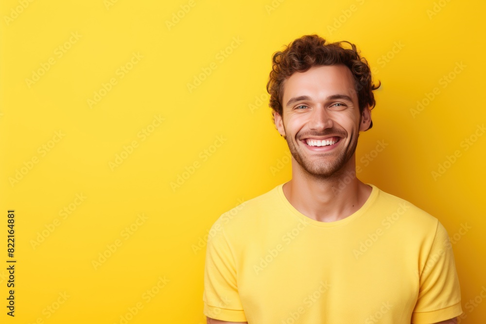 Yellow background Happy european white man realistic person portrait of ...