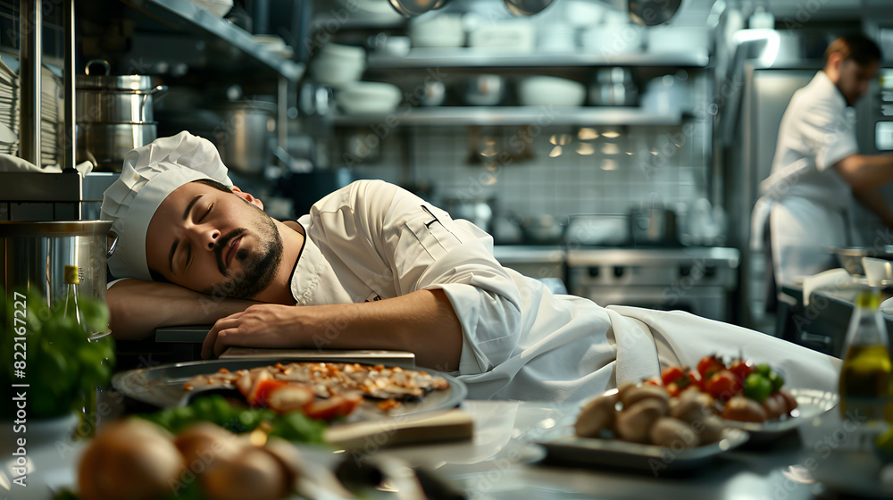 Chef Taking a Break: A Photo Realistic Depiction of a Chef Napping in a ...