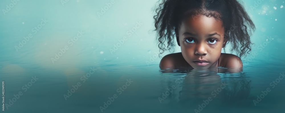 Aqua background sad black American African child Portrait of young ...