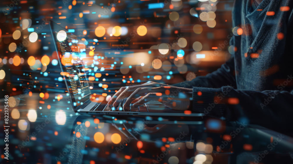 Data processing, digital technology, software development concept. Computer programmer, software ...