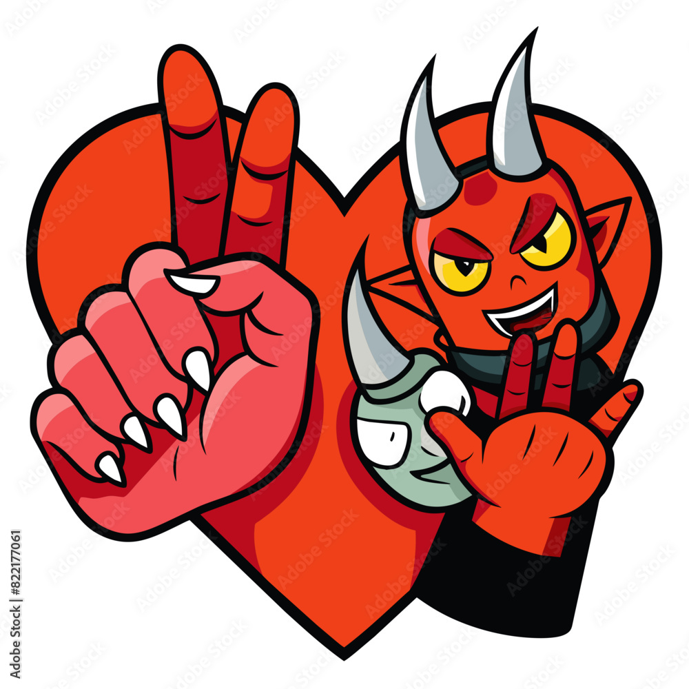 Red Demon and Human Hands in Vector Style - Create a hand-drawn vector ...