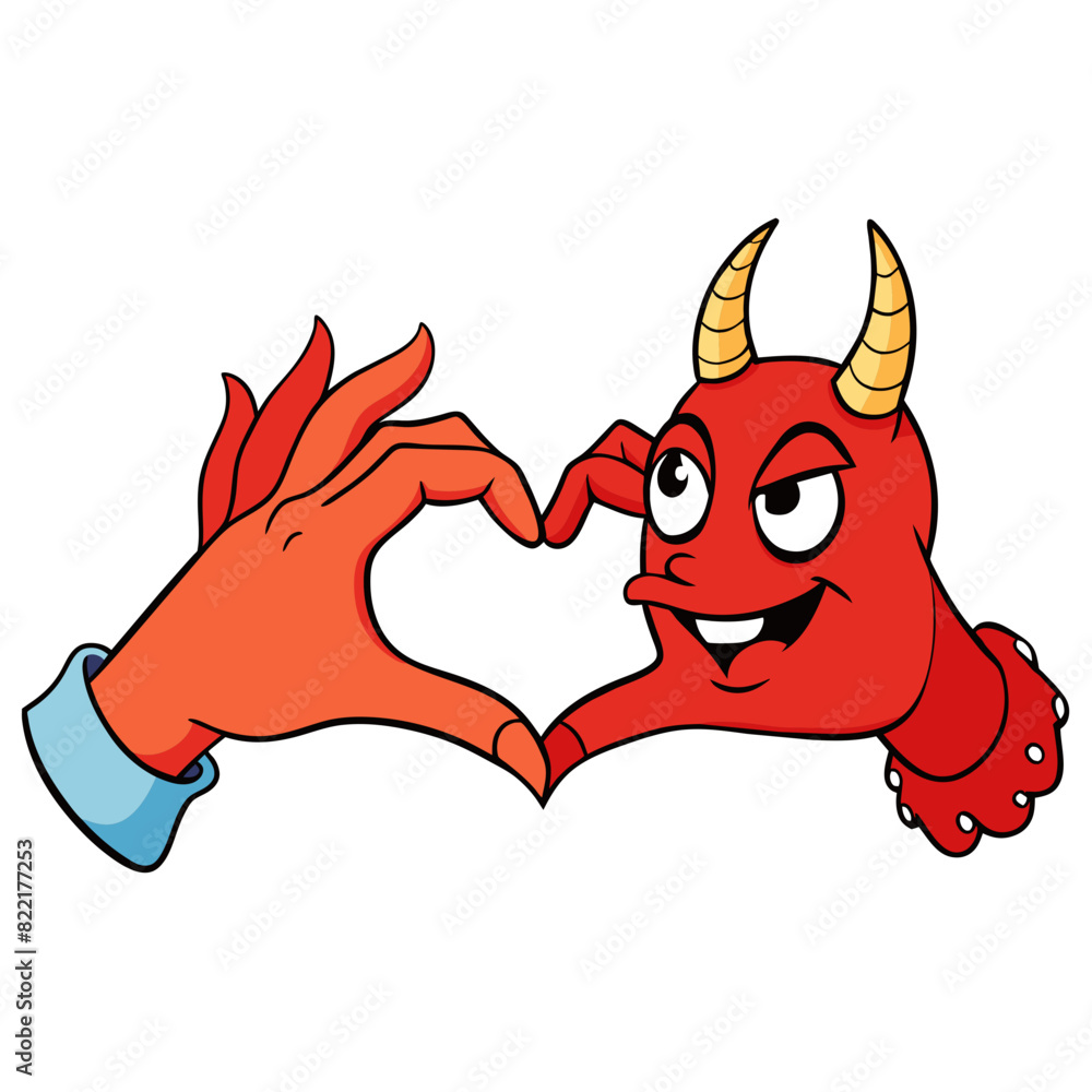 Red Demon and Human Hands in Vector Style - Create a hand-drawn vector ...