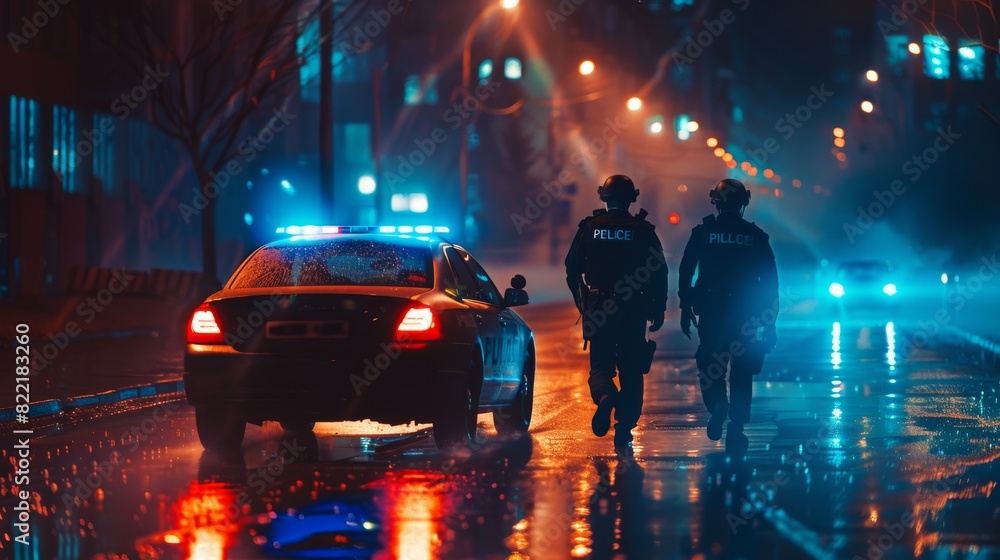 Thrilling cinematic scene with two police officers chasing a suspect ...