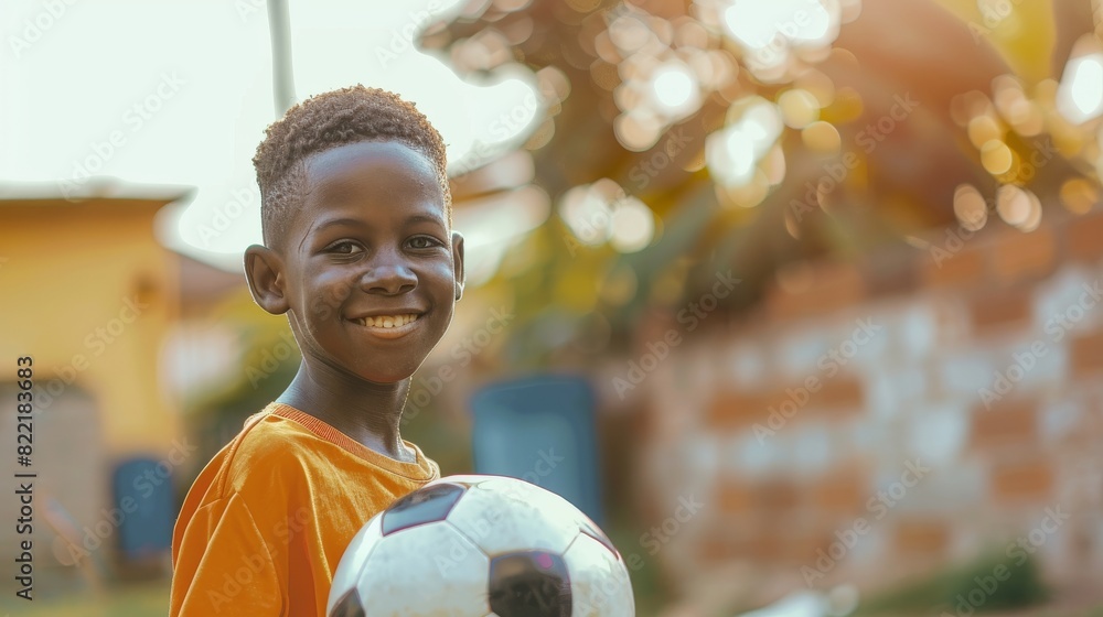 Playing a ball with a young African boy. Playing soccer drills and ...