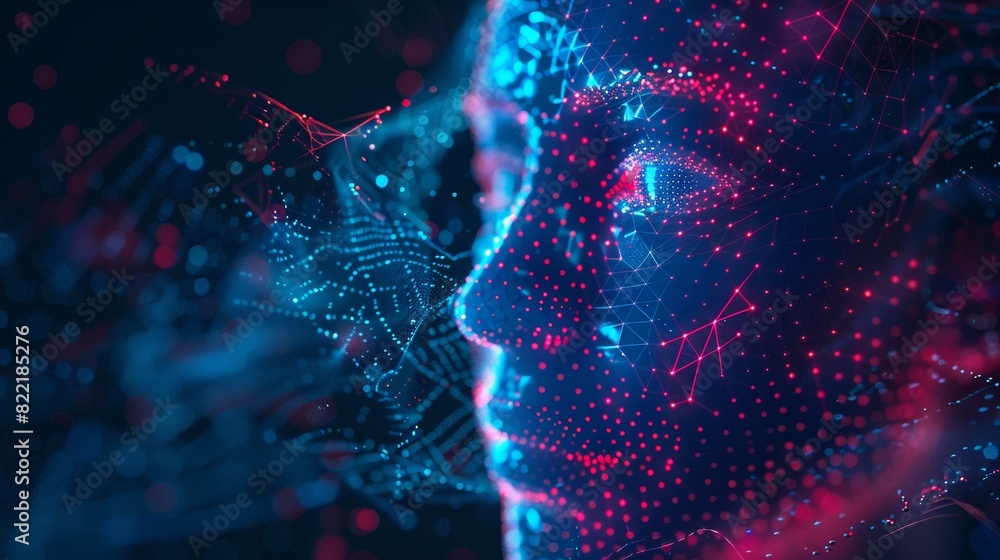 Animated digital human face. Concept of cyber security or big data ...