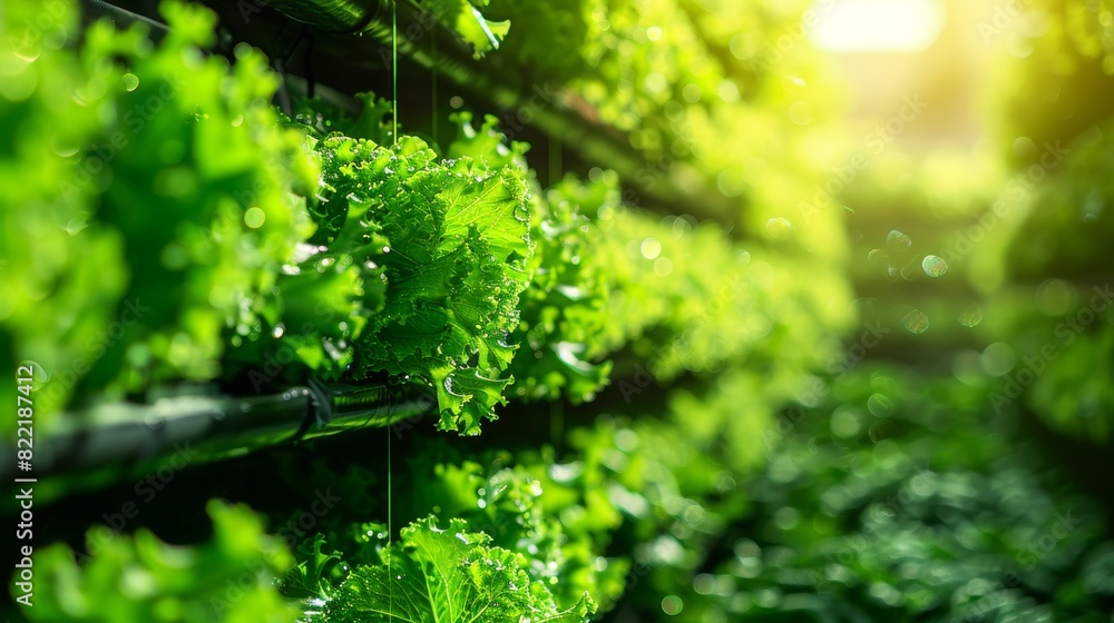 Vertical farming concept. Vertical stacked racks of green crops growing ...