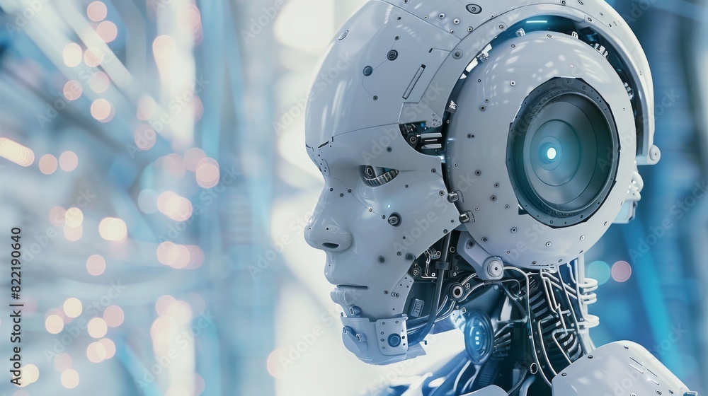 Robot with artificial brain and supercomputer. AI machine learning and ...